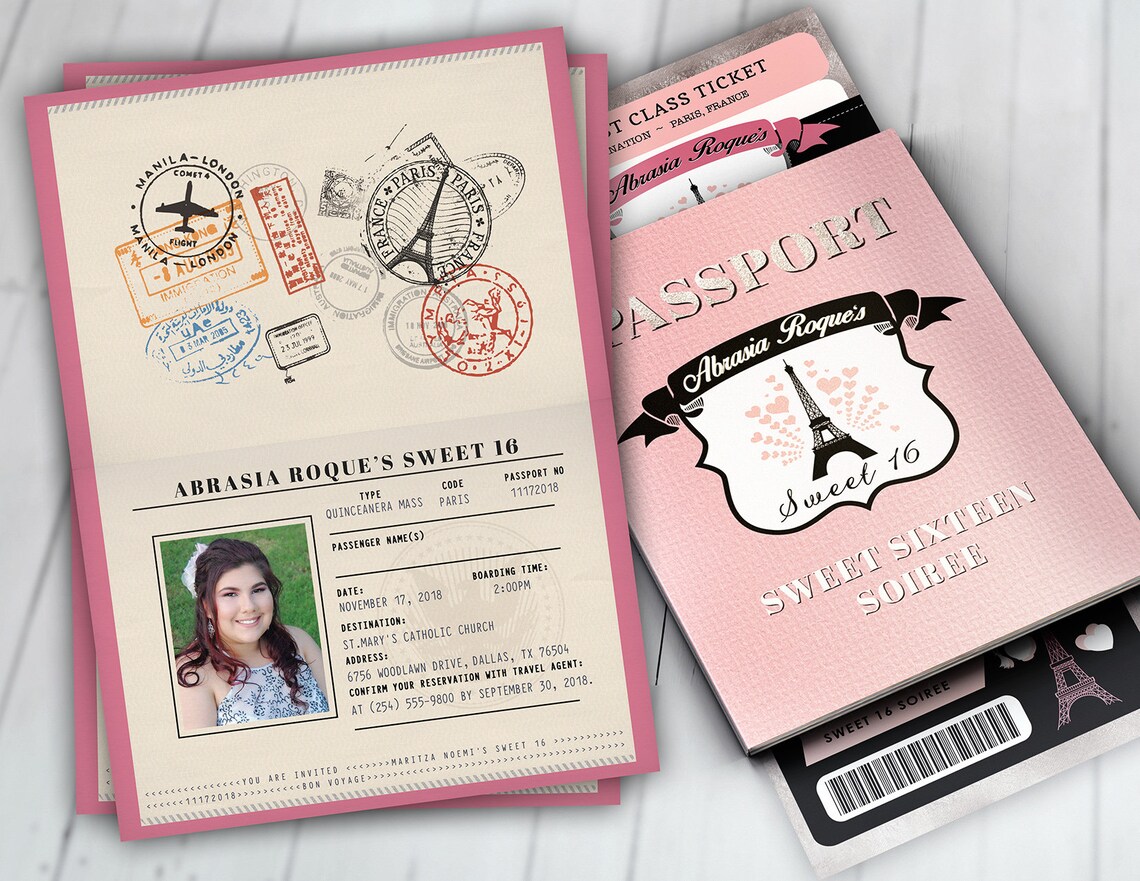 PASSPORT and TICKET Invitation, Travel Birthday Party Invitation- Paris ...