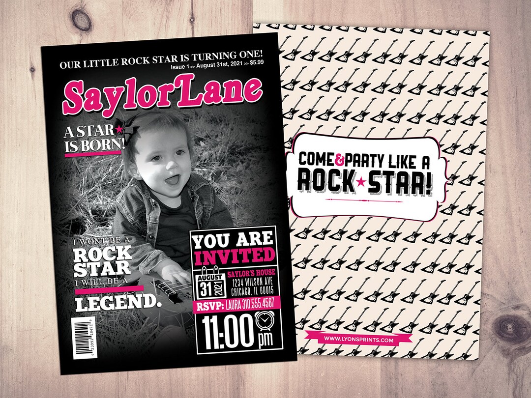 Rock Star Magazine Theme Birthday Invitation, Rockstar, Baby Shower ...