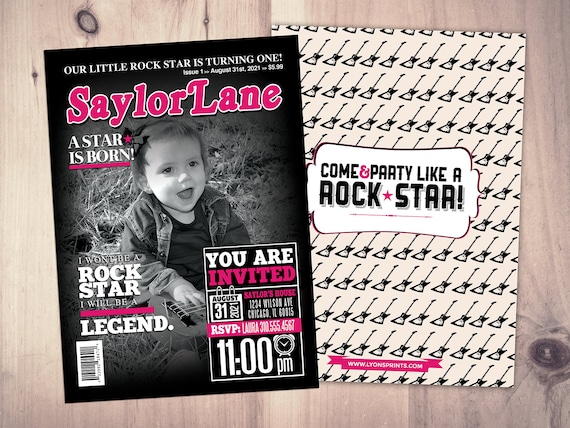Rock Star magazine theme birthday invitation, rockstar, baby shower ...
