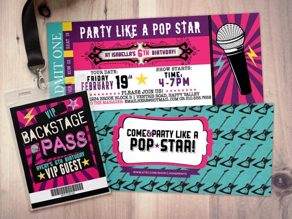 Pop Star Rockstar Concert Ticket Birthday Party Invitation - Etsy