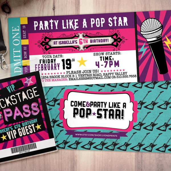 Pop Star Birthday Invitation - Etsy