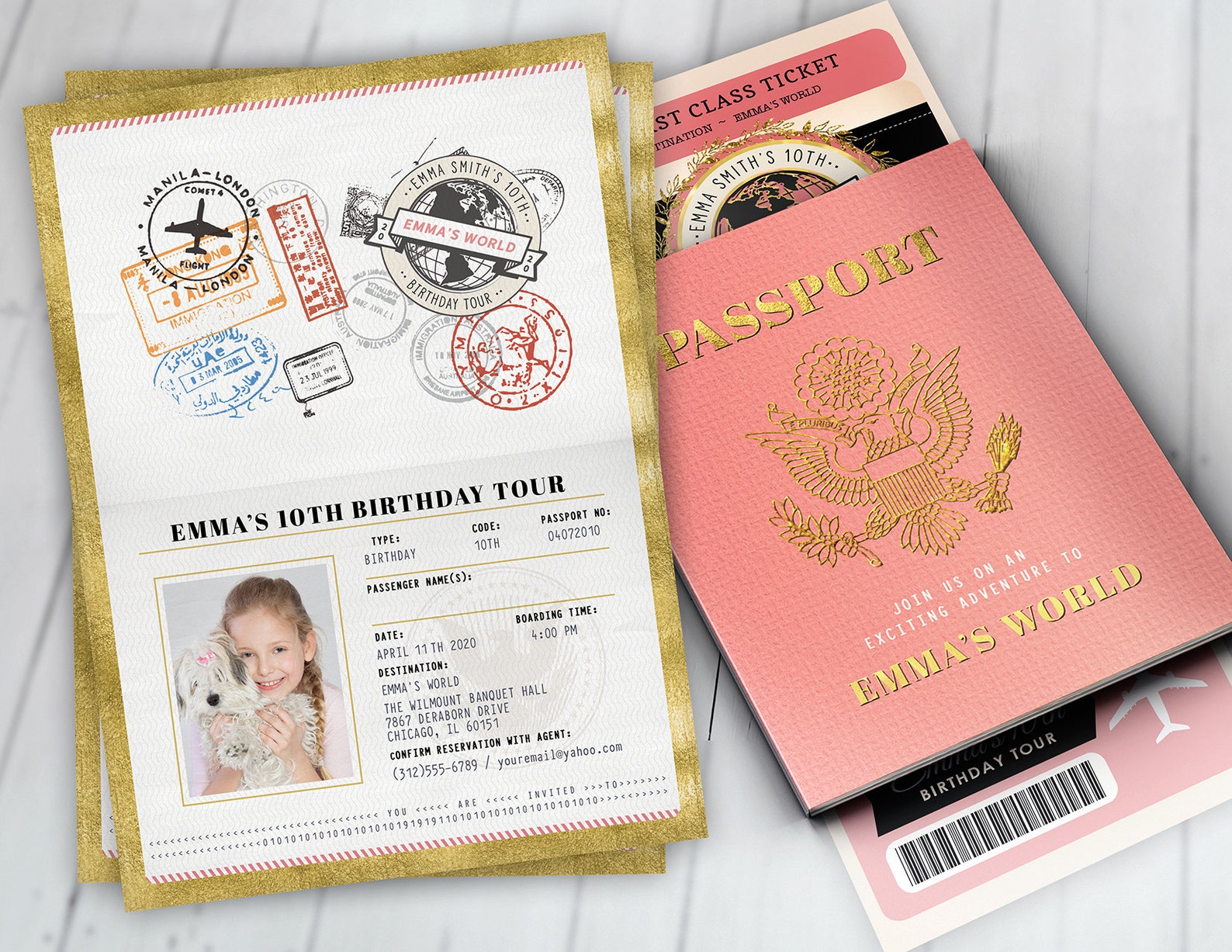PASSPORT and TICKET Birthday Invitation, Travel Birthday Party ...
