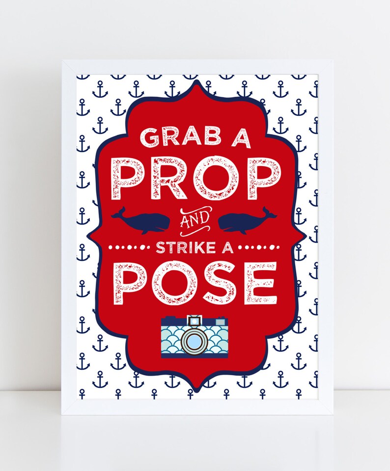 4 Nautical Baby Shower Signs, Navy Blue, White and Red, Printable ...
