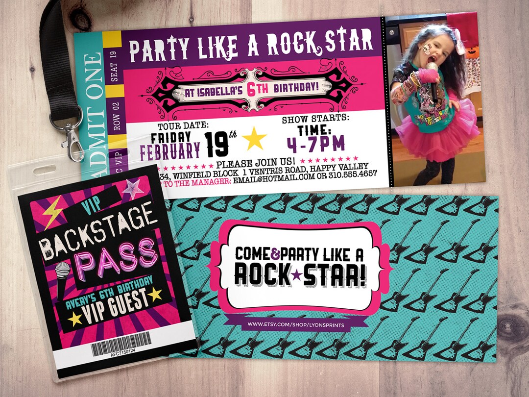 ROCK STAR Concert Ticket Birthday Party Invitation- Music Invitation ...