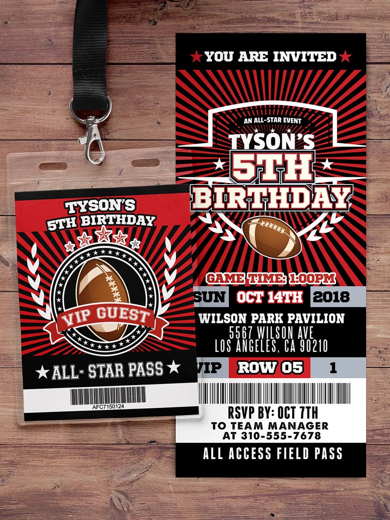 Football Ticket Invitation, All Star Birthday, VIP Pass, Birthday ...