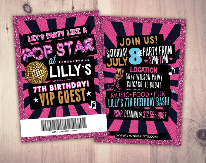 Pop Star Party VIP Badge, Party Like a Pop Star, Rock N Roll, Backstage ...