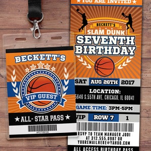 Basketball Ticket Invitation, All Star Birthday, VIP Pass, Birthday ...
