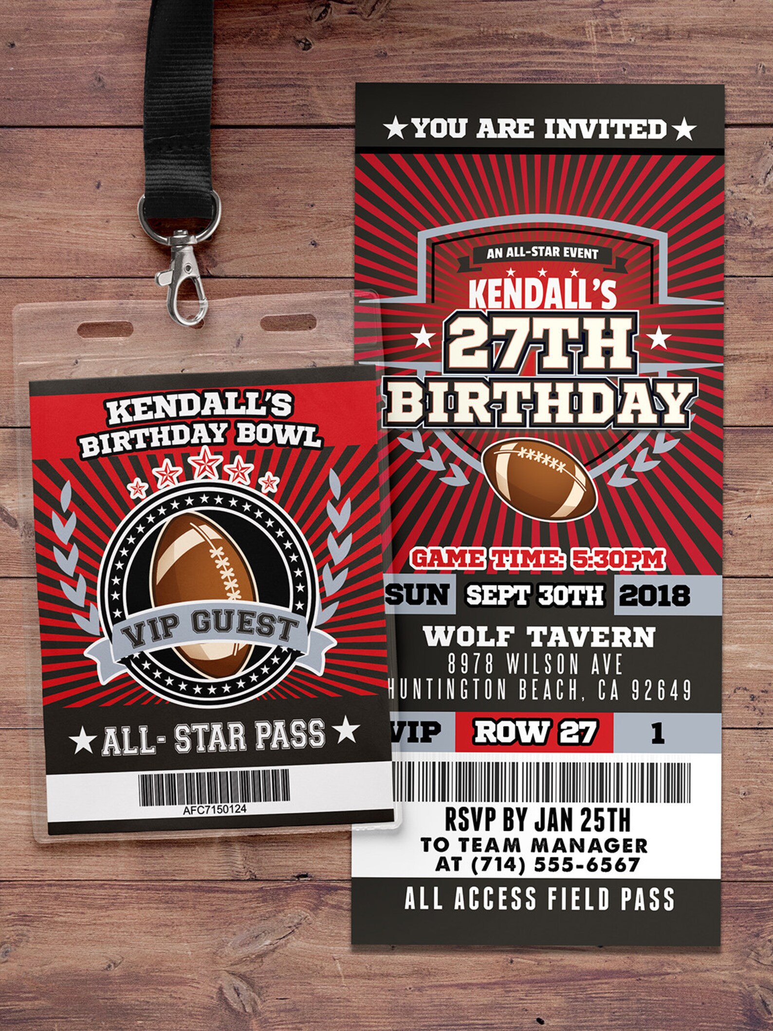 Football Ticket Invitation // All Star Birthday // VIP Pass,, Super ...
