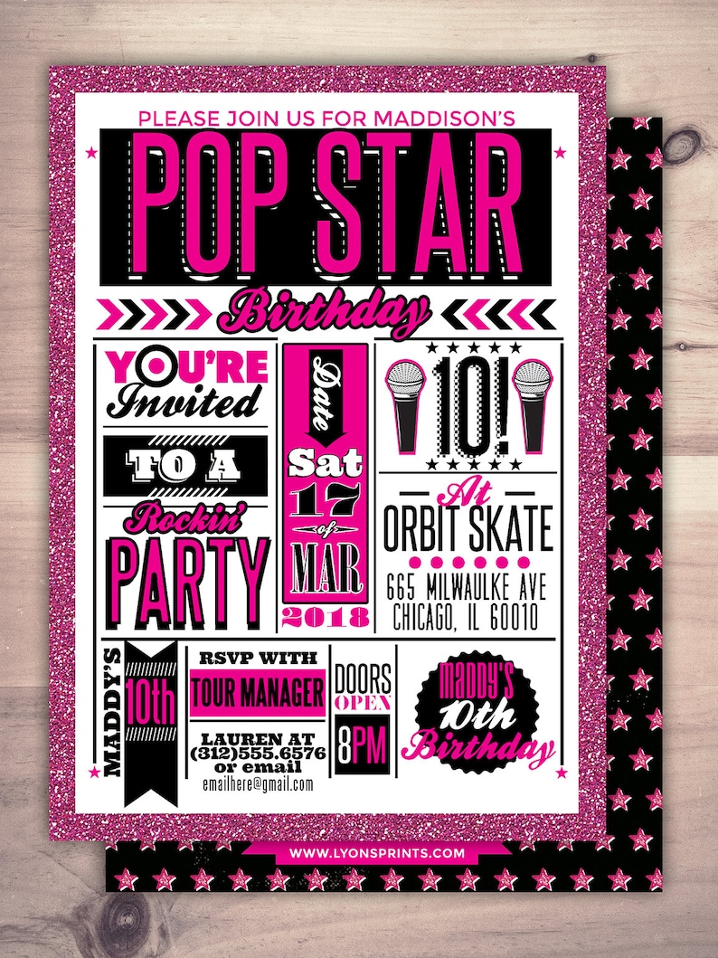 Rock Star Invitation Pop Star Invitation Rock Star Party - Etsy