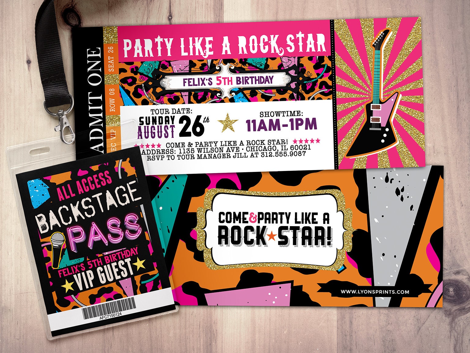 ROCK STAR concert ticket birthday party invitation- Music invitation ...