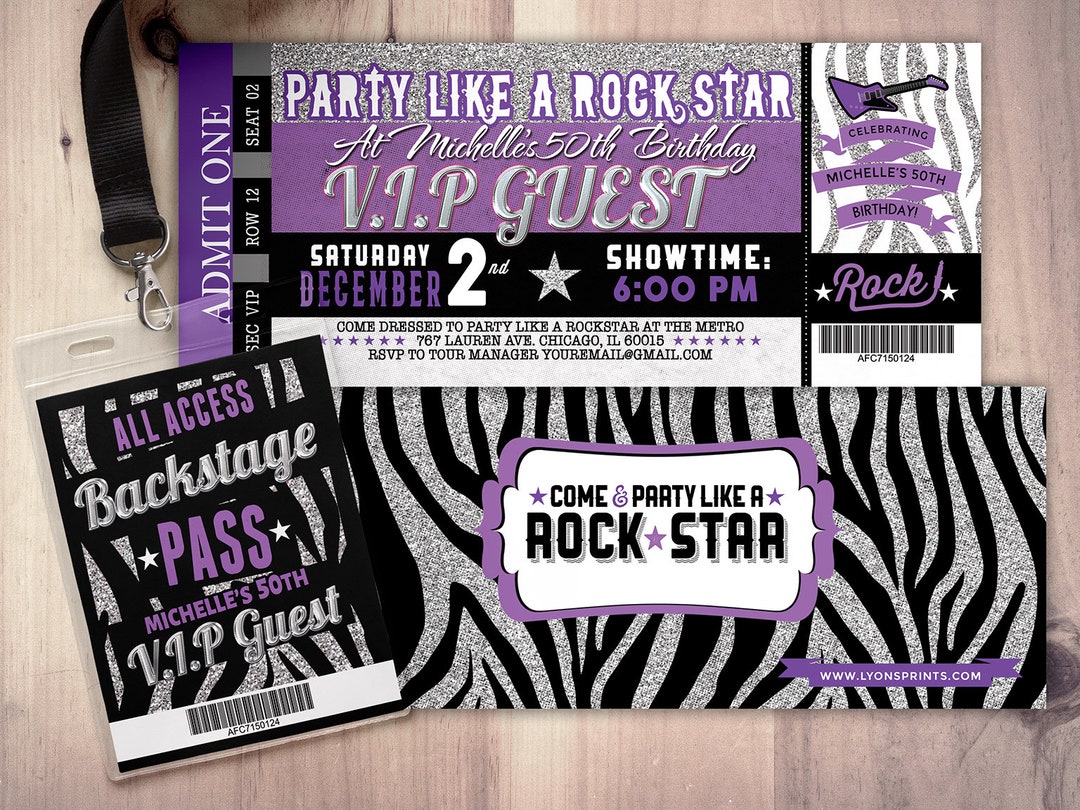 Rock the Runway, Ticket Birthday Party Invitation- Popstar Invitation ...