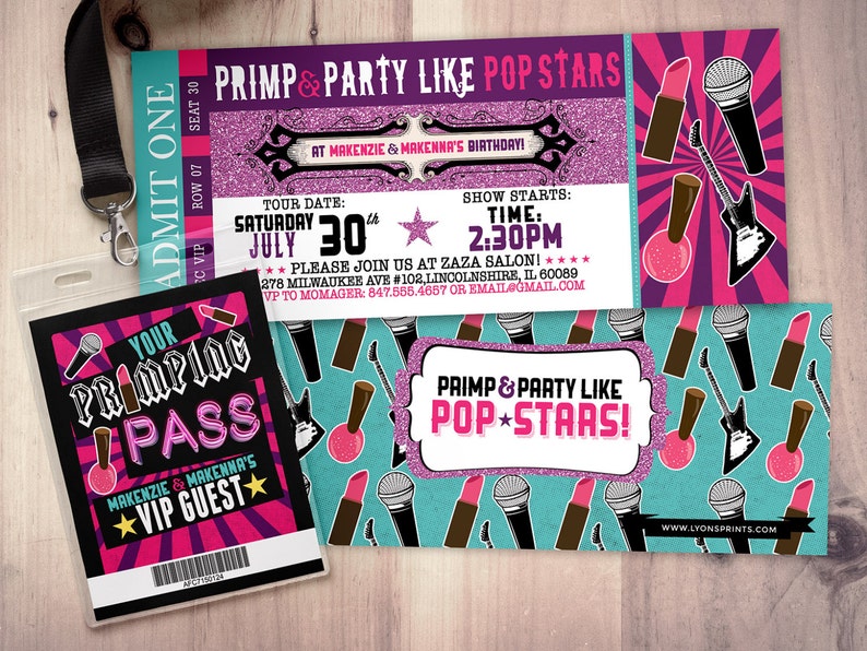 Spa party Pop star Rock Star concert ticket birthday party | Etsy