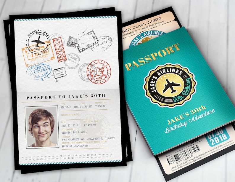 PASSPORT and TICKET Birthday Invitation, Travel Birthday Party ...