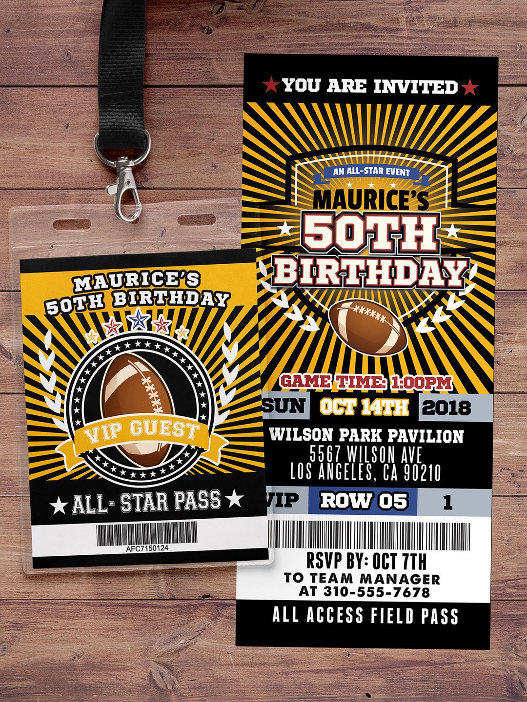 Football Ticket Invitation // All Star Birthday // VIP Pass, Sports ...