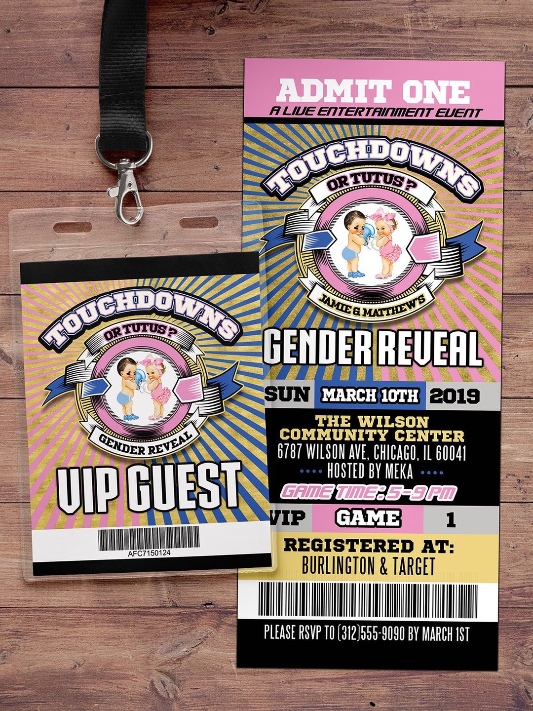 Touchdowns or Tutus Invitations, Touchdowns or Tutus Gender Reveal ...