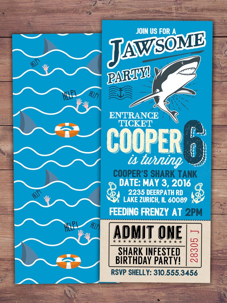 Shark Invitation - Shark Attack Birthday Invite - Shark Birthday ...
