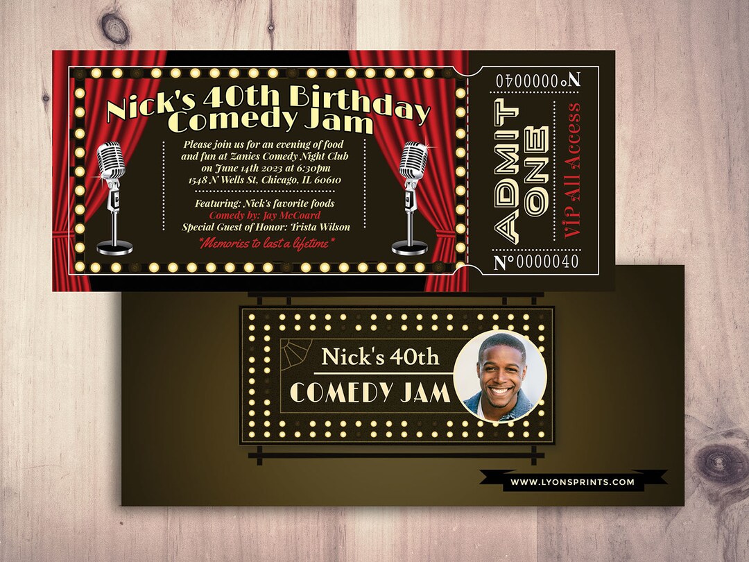Comedy Club Ticket Invitation, Birthday Invitation, Night Out ...