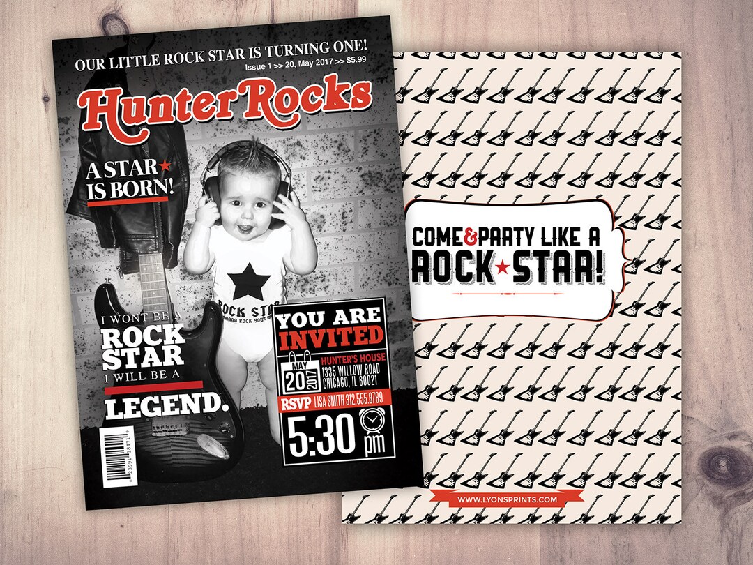 Rock Star Magazine Theme Birthday Invitation, Rockstar, Baby Shower ...