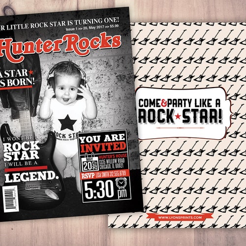 Rock Star Magazine Theme Birthday Invitation Rockstar Baby | Etsy