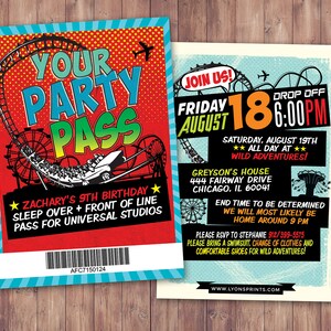 Amusement Park Party, Super Hero Party Invitation, Boy Birthday ...