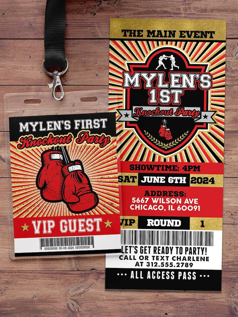 Boxing Ticket Invitation, Knockout Invite, Boxing Birthday Party ...