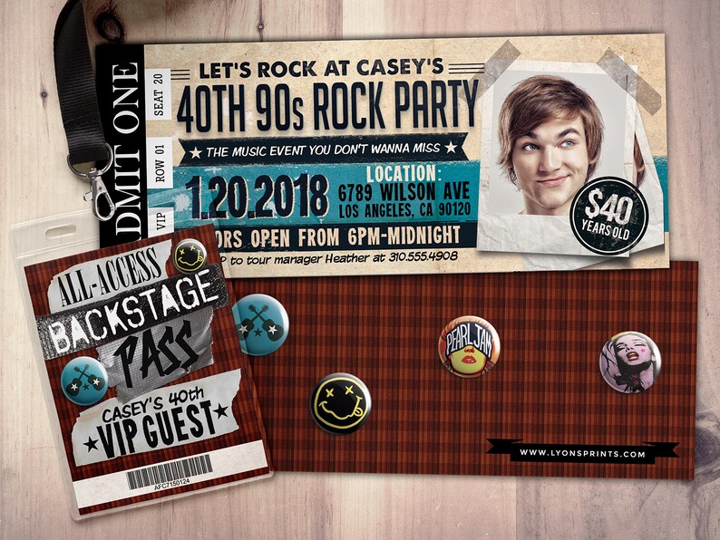 90s, Rockstar Party, Concert Ticket, Birthday Party Invitation, Music ...