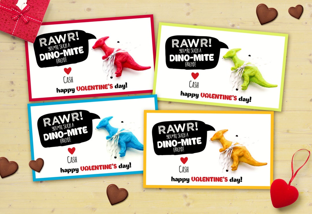 Digital , Printable Set of 4 Colors, Dinosaur Valentine Cards Printable ...