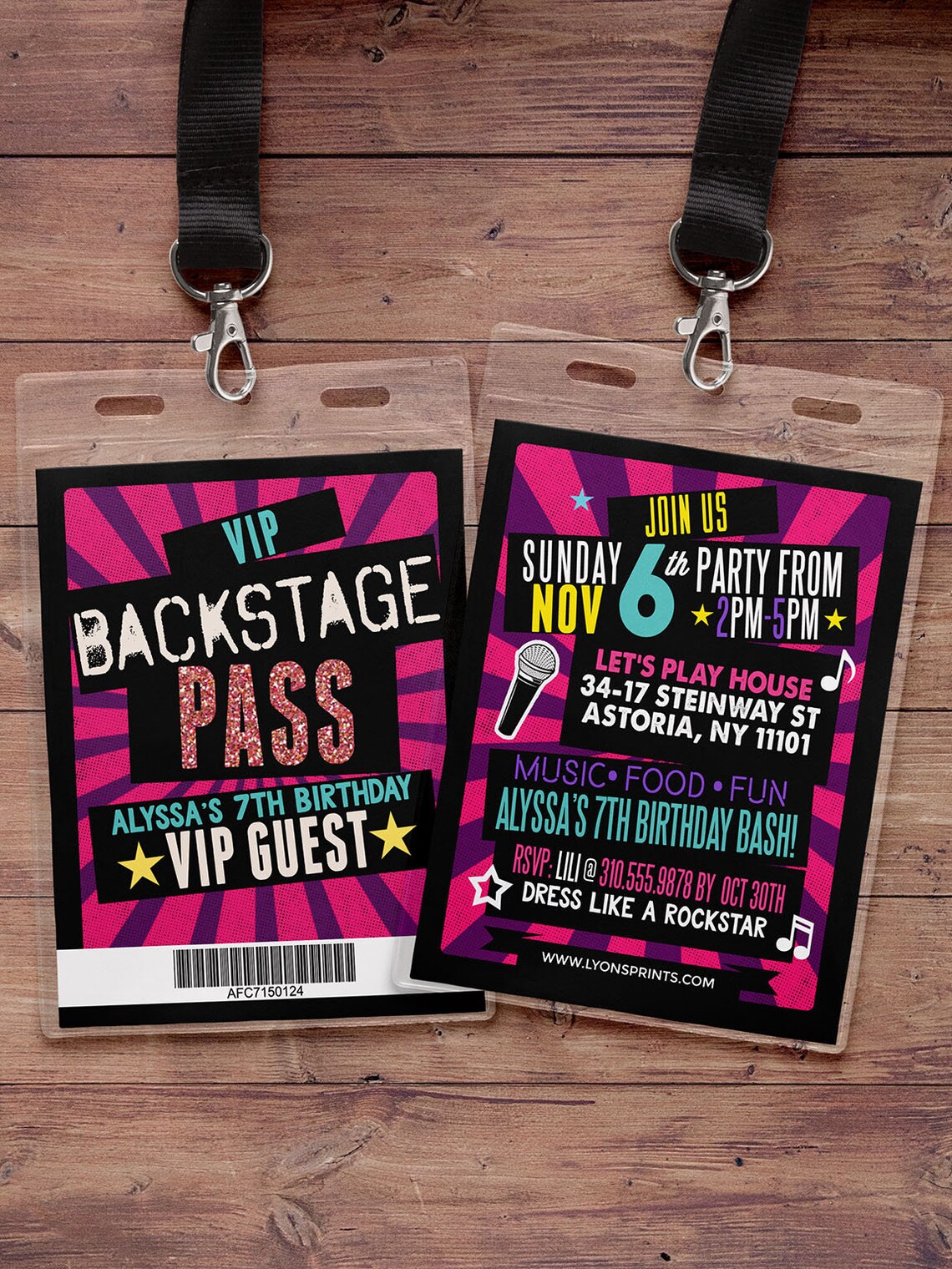 Birthday Invitation, Rock Star, VIP PASS, Backstage Pass, Concert ...