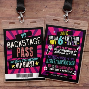 Birthday Invitation, Rock Star, VIP PASS, Backstage Pass, Concert ...