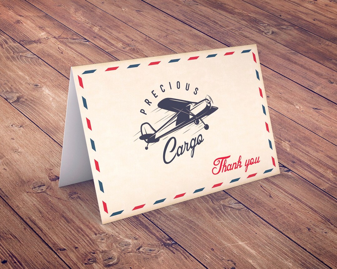 Precious Cargo Thank You Card, Baby Shower Thank You , Vintage Airplane ...