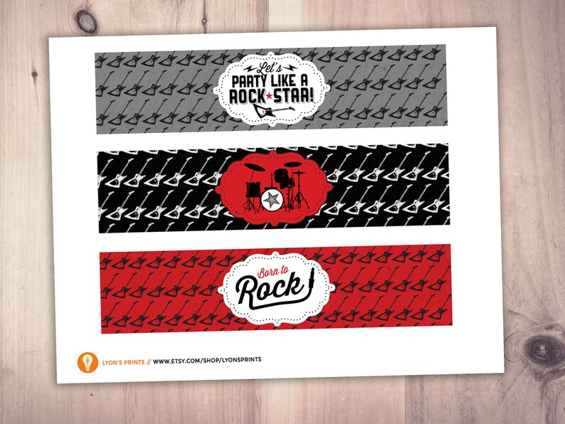 Rock Star, Water Bottle Labels for Birthday Party and Baby Shower ...