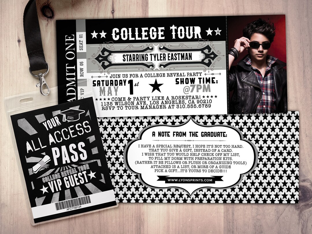 College Reveal Party, Concert Ticket, Graduation Party Invitation ...