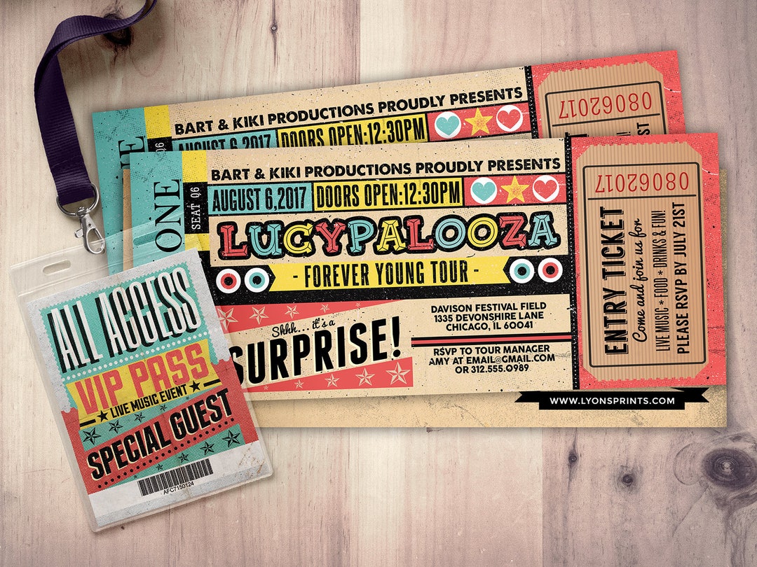 Pop Star, Rock Star Concert Ticket Birthday Party Invitation, Music ...