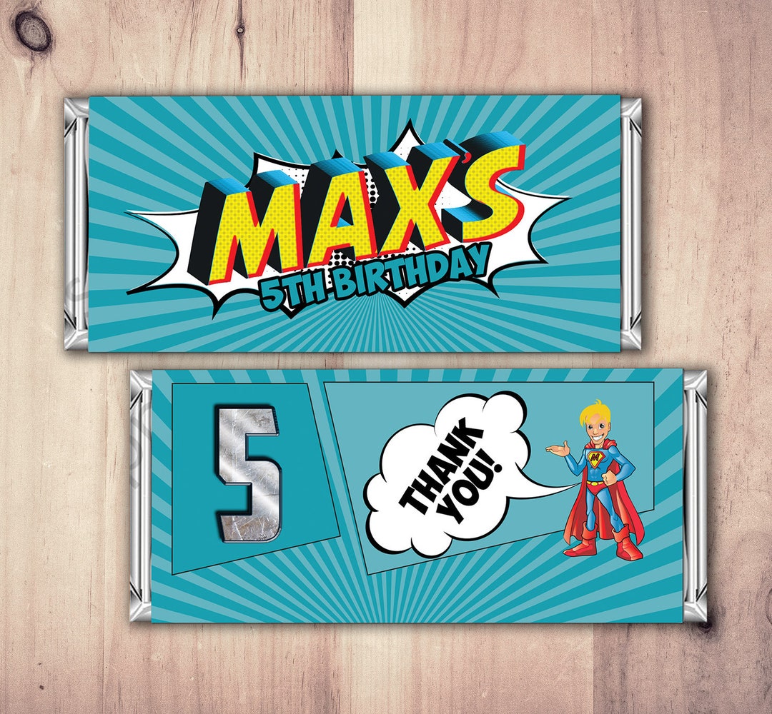 Comic Candy Bar Wrapper, Birthday Favor, Chocolate Bar, Birthday Candy ...