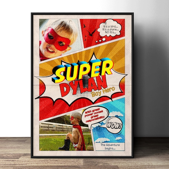 Custom comic poster, party sign, super hero, comic birthday, gift ...