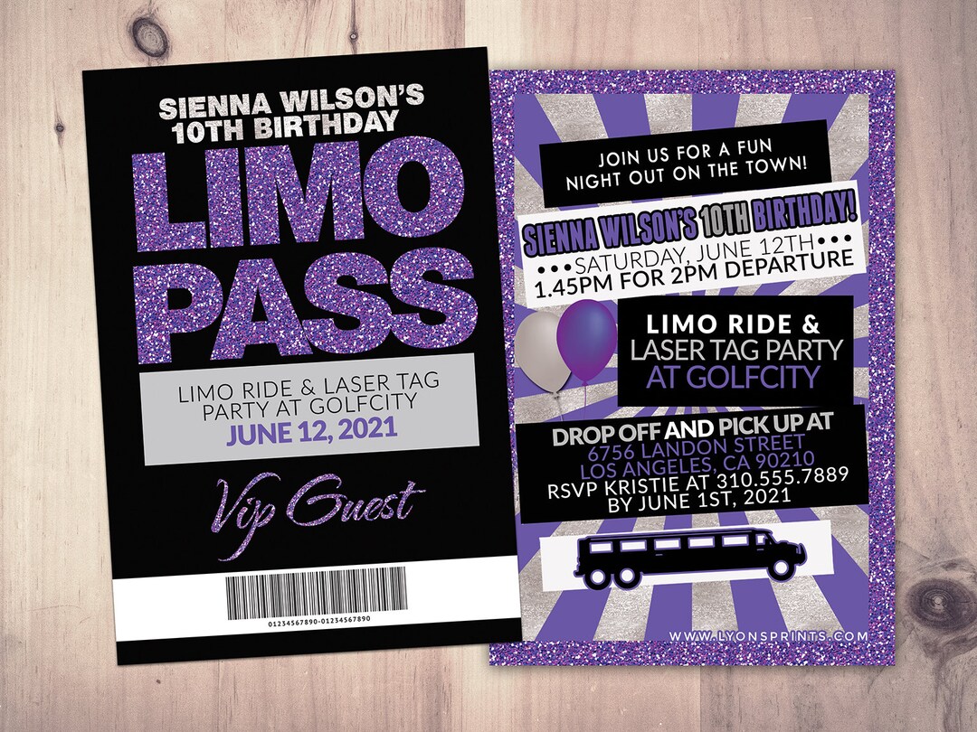 VIP PASS, Limo Pass, Birthday Party, 21st Birthday, Backstage Pass ...
