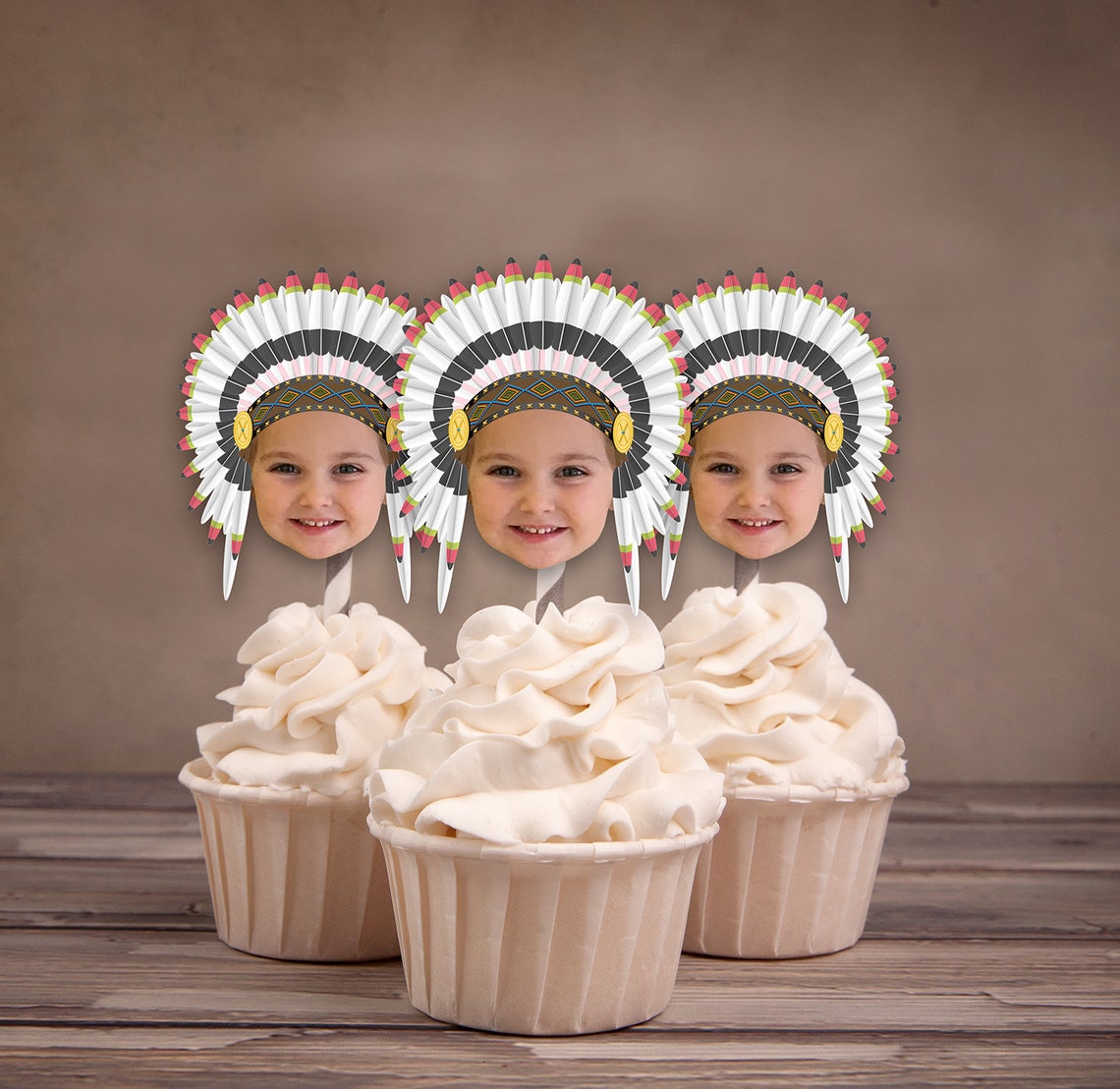 Photo Cupcake Toppers, Indian, Chief, Western,, First Birthday ...