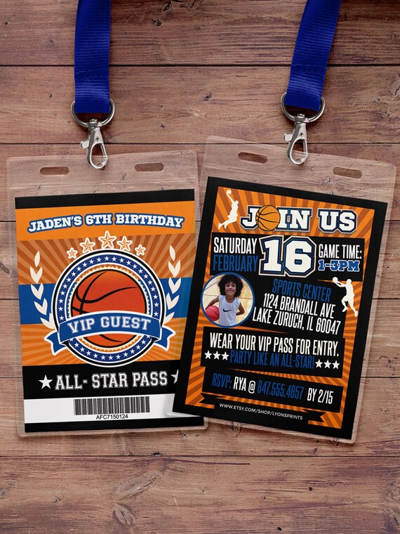 Basketball ticket Invitation, All Star Birthday, VIP pass, BIRTHDAY ...