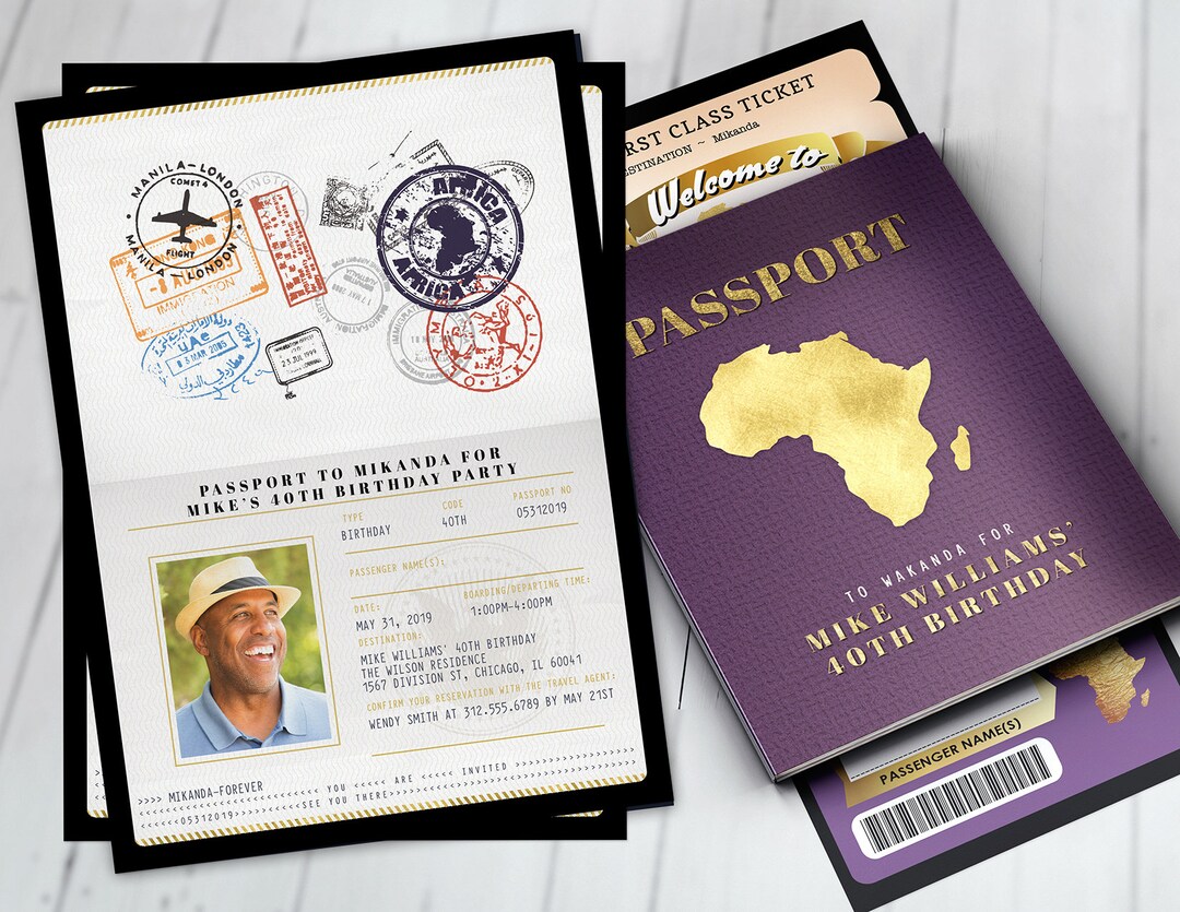 Passport and Ticket Birthday Invitation, Wakanda, Africa Passport ...