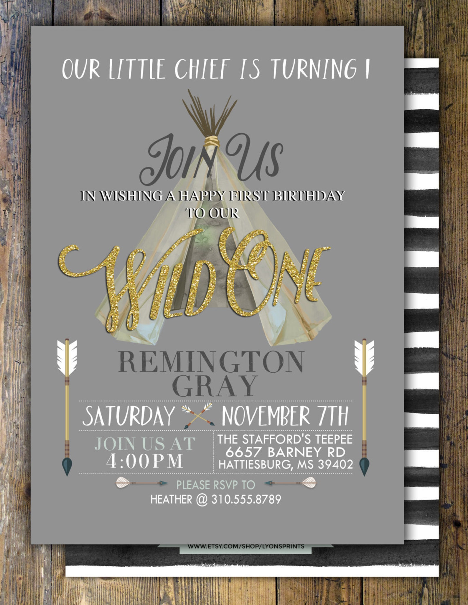 Party Pack, WILD ONE Birthday Invitation, Tribal Birthday Invite, Boho ...