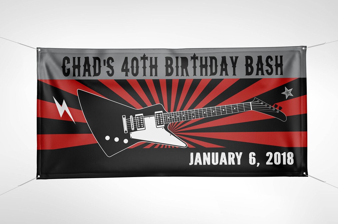 Rockstar Banner Design, Rockstar Birthday Party Banner, Music, Guitar ...