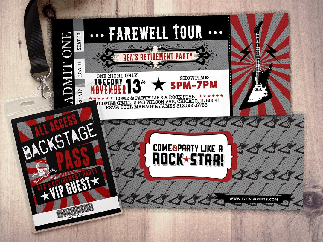 Retirement Party Invite, Ticket Invitation, Rockstar, Save the Date ...