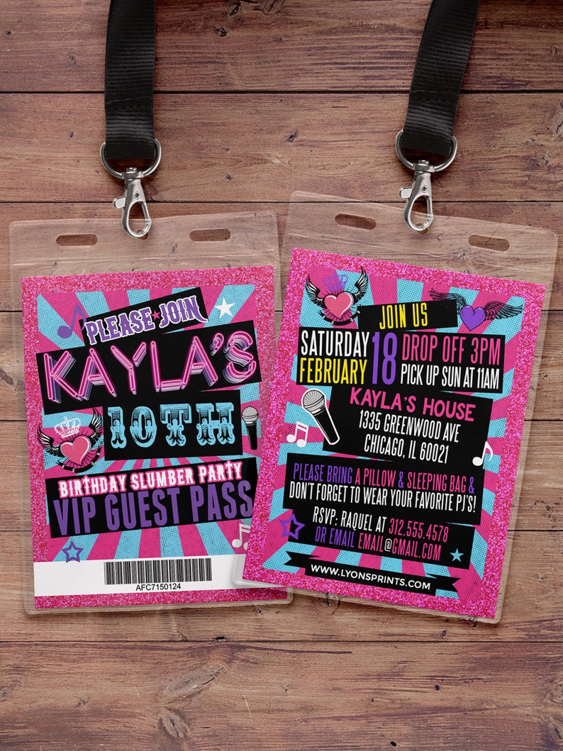 Pop Star Sleepover VIP Pass Slumber Party Invitation / - Etsy