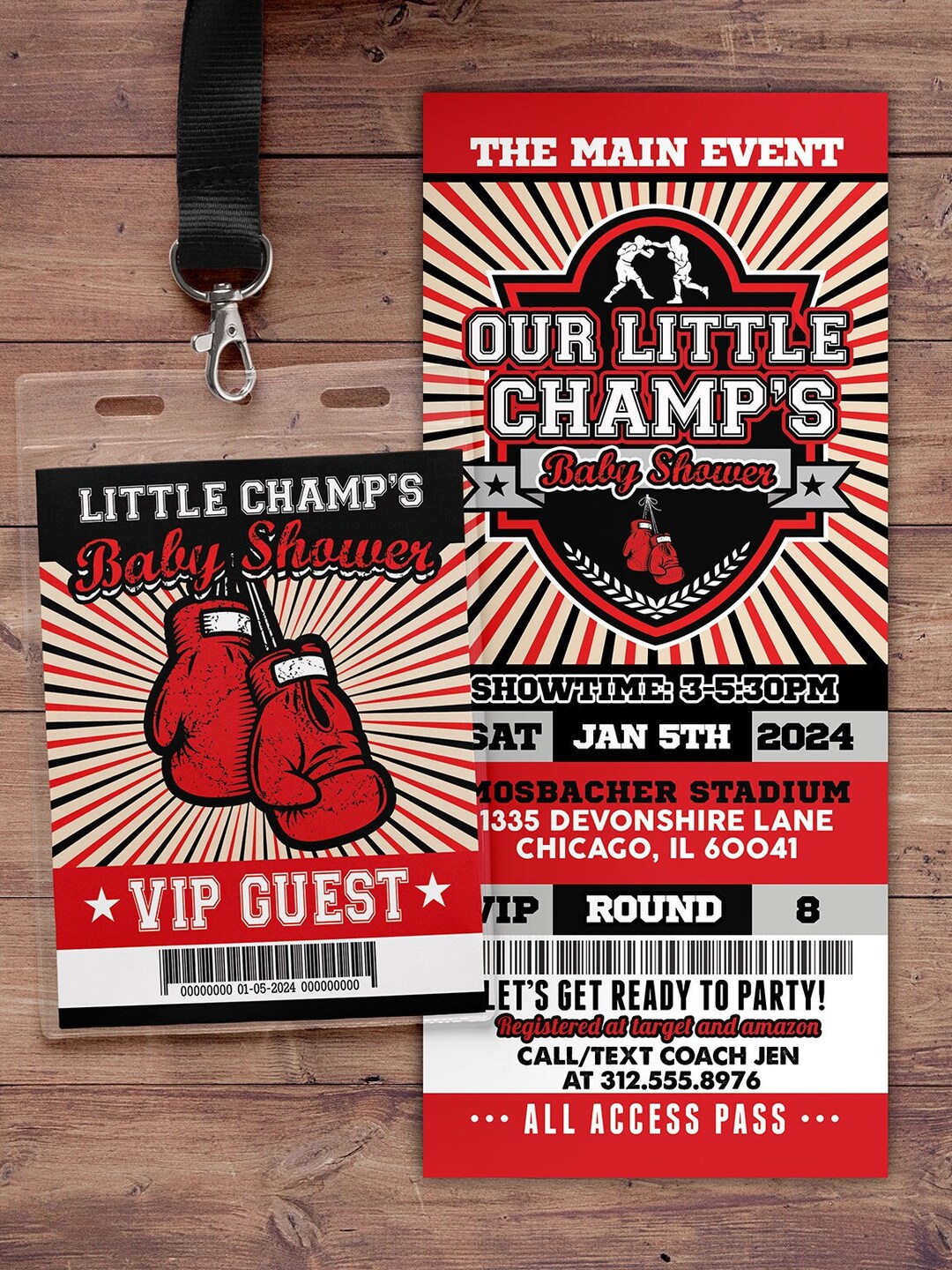 Boxing Ticket Invitation, Knockout Invite, Boxing Baby Shower Party ...