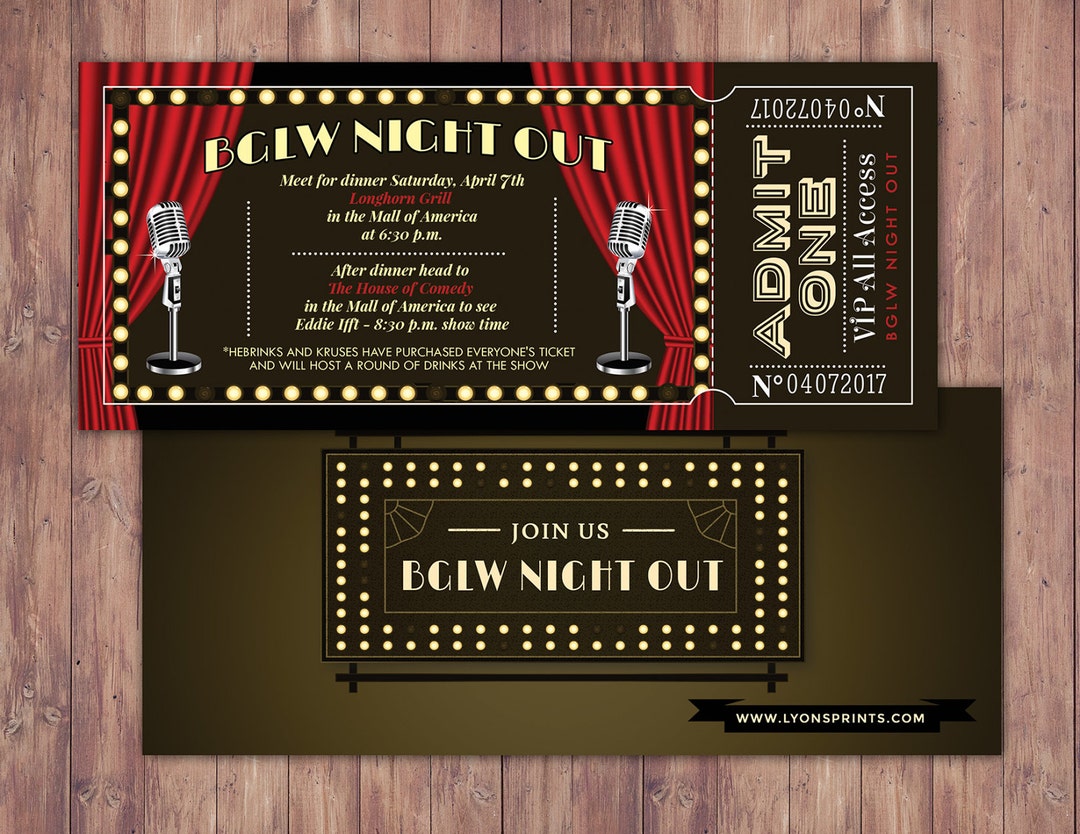 Comedy Club Ticket Invitation, Birthday Invitation, Night Out ...