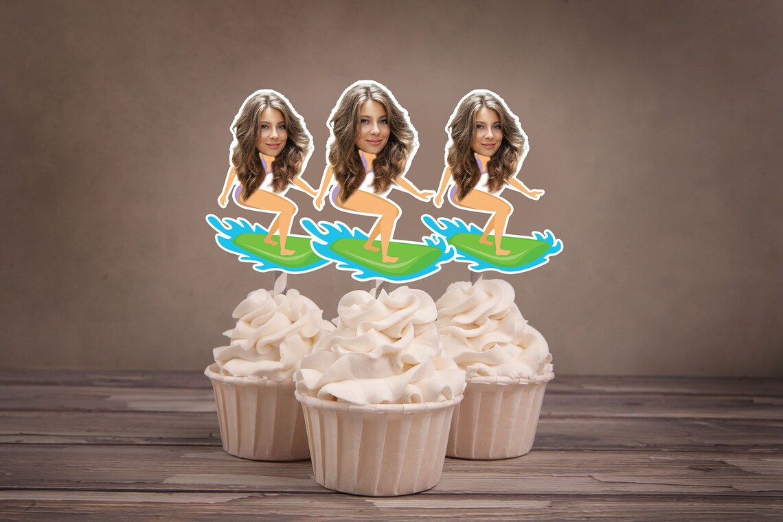 Digital Photo Cupcake Toppers, Surfs Up, Surfer Cupcakes, Tiki Party ...