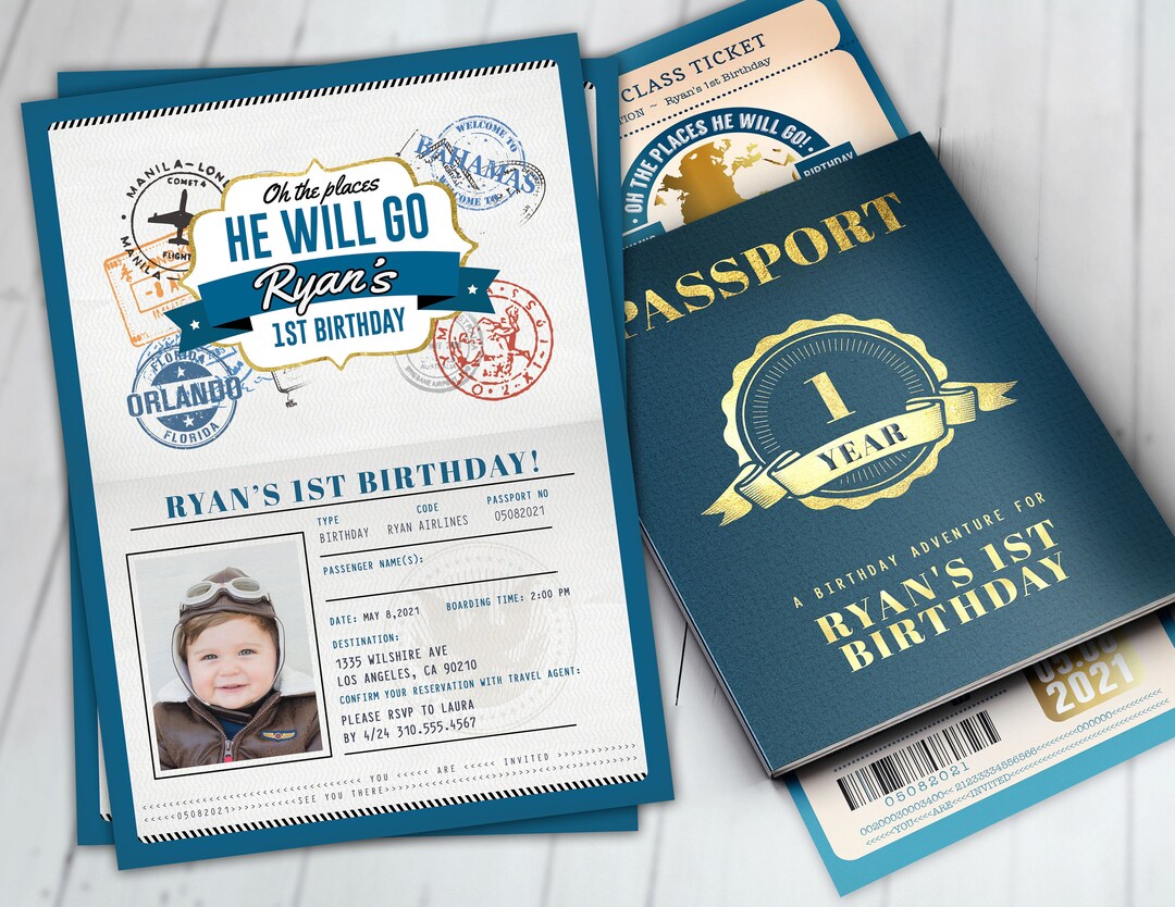 Passport and Ticket Birthday Invitation, Travel Birthday Party ...