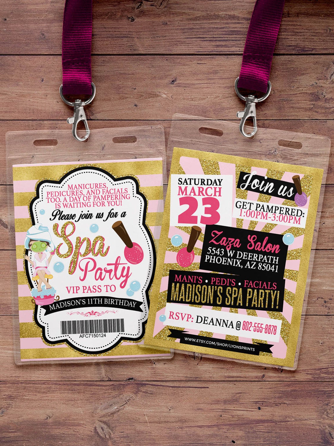 Spa party invitation, VIP PASS, backstage pass, Vip invitation ...