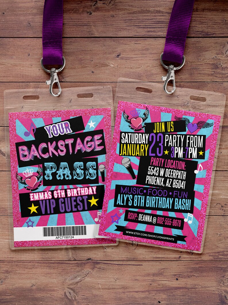 Retro, Neon, VIP PASS, Backstage Pass, Vip Invitation, Birthday ...