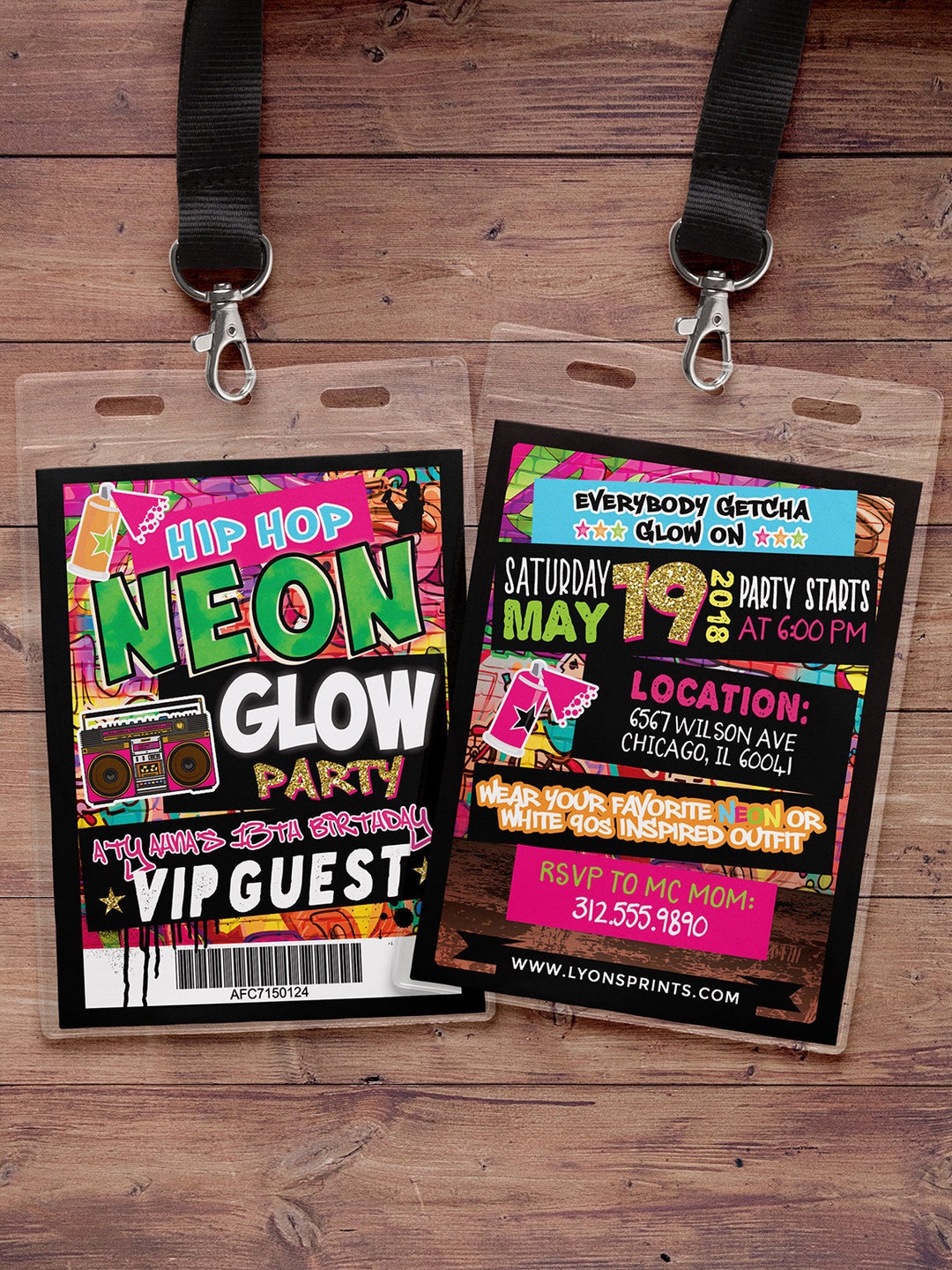 Hip Hop, Glow Party, VIP PASS, Backstage Pass, Vip Invitation, Birthday ...